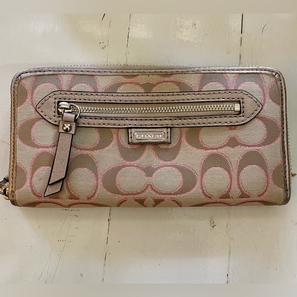Coach | Bags | Coach Signature Daisy Outlined Metallic Wallet | Poshmark